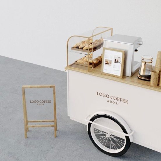 Xe Cafe Take Away Di Động Kèm Xe Đạp Và Dù