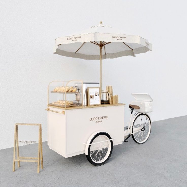 Xe Cafe Take Away Di Động Kèm Xe Đạp Và Dù