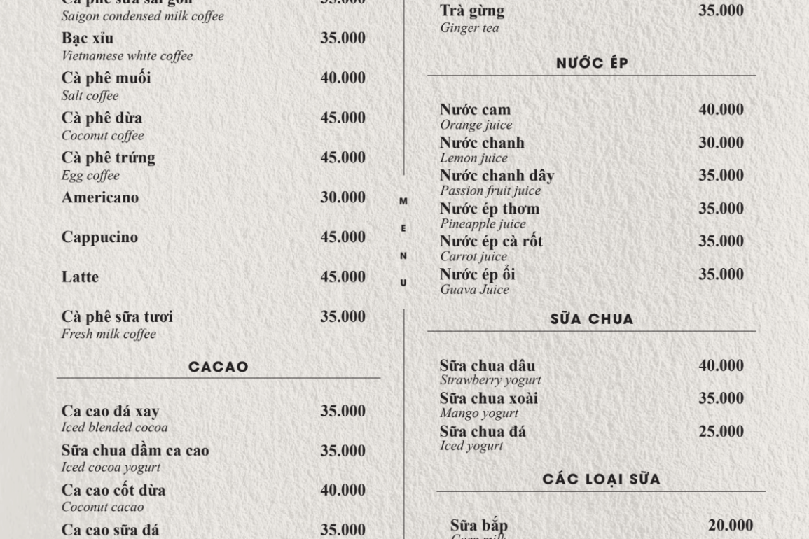 Menu ThiBa Cafe "Quán Cà Phê Cho Người Hướng Nội" Có Gì?